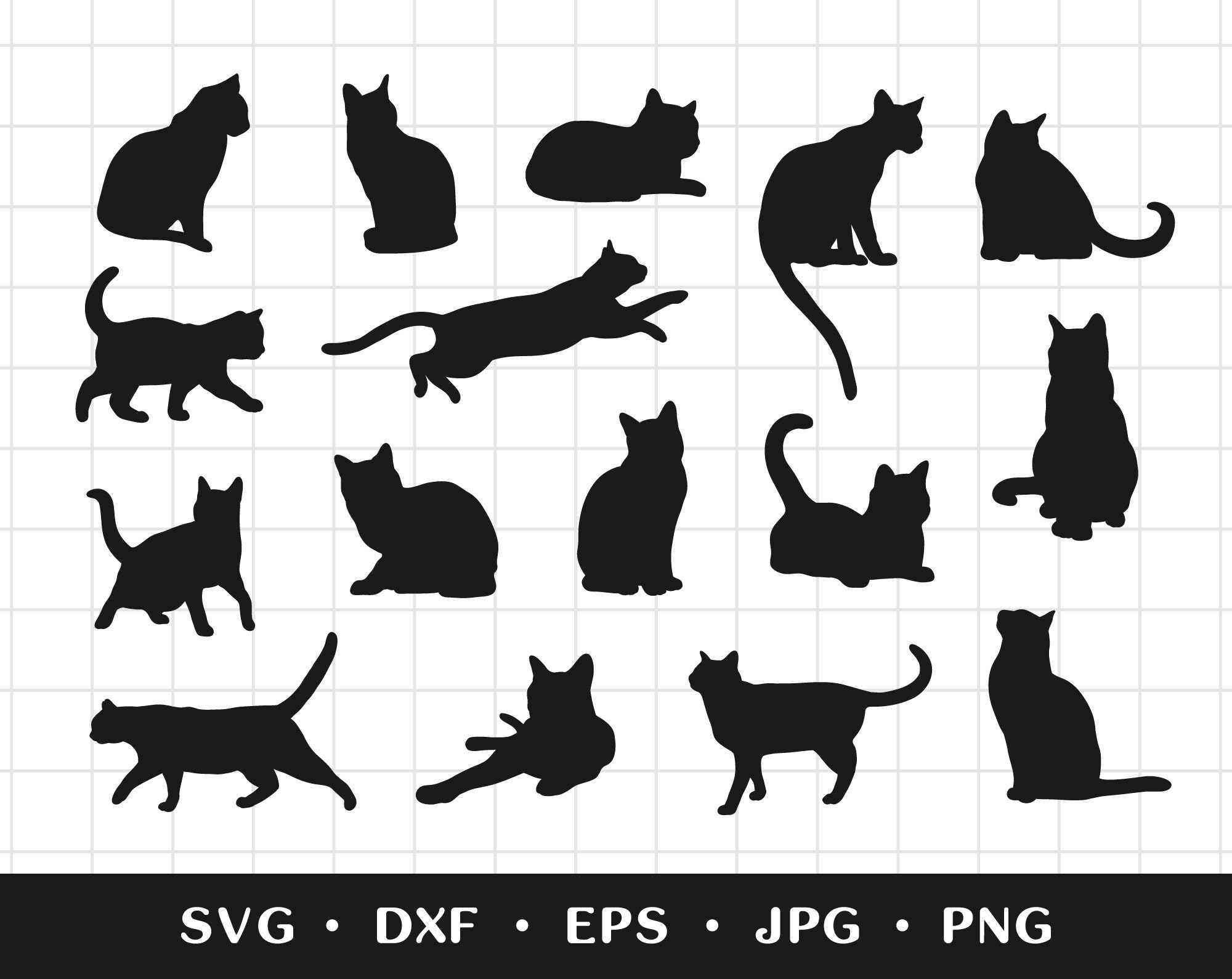 Schwarze Katze Silhouette svg dxf, Feline Kätzchen in 16 verschiedenen ...