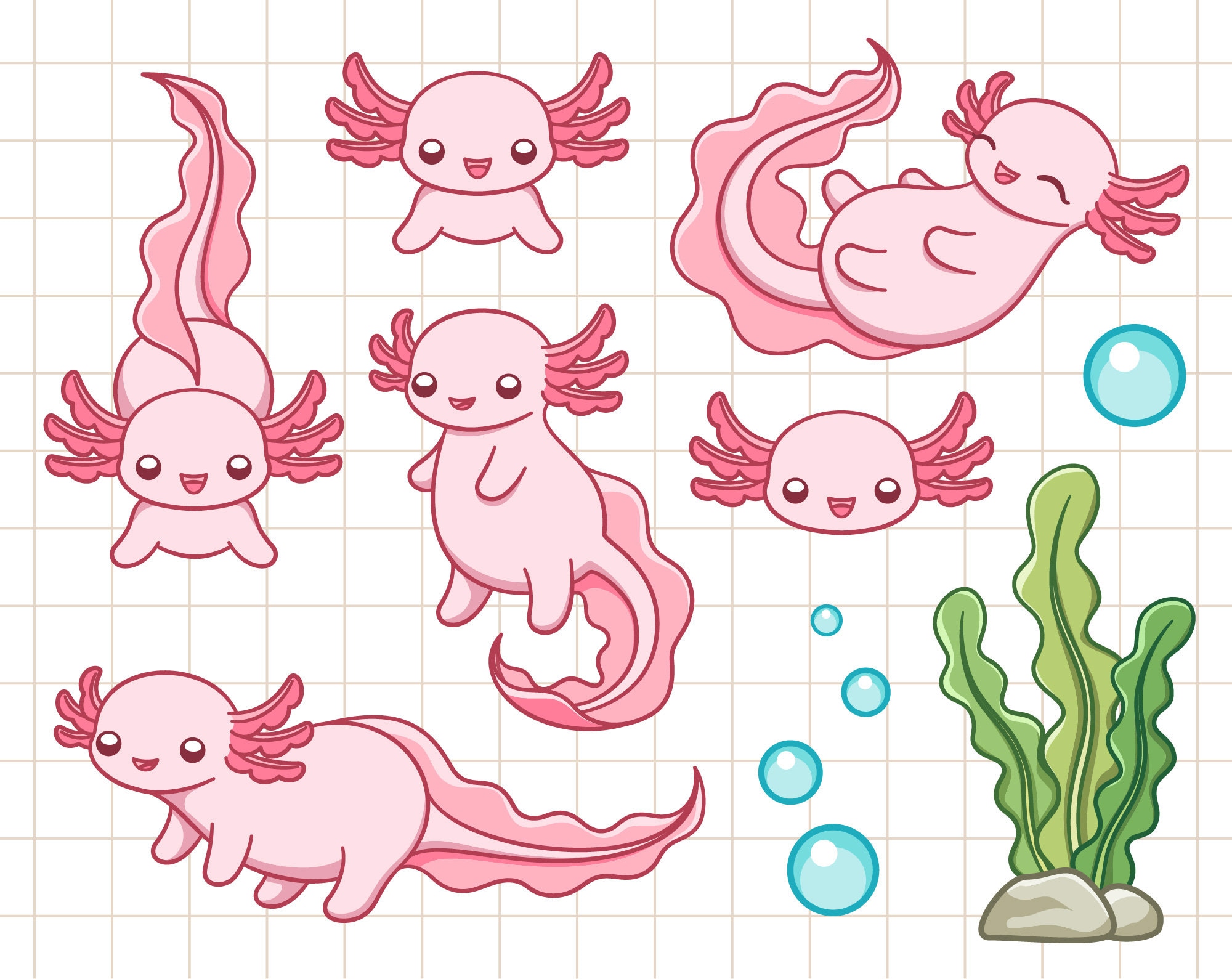 Axolotl Clipart, Cute Axolotl Clip Art. Printable Stickers. for ...