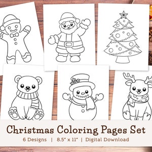 Printable Digital Coloring Book Pages for Kids. Christmas Bundle. Santa ...