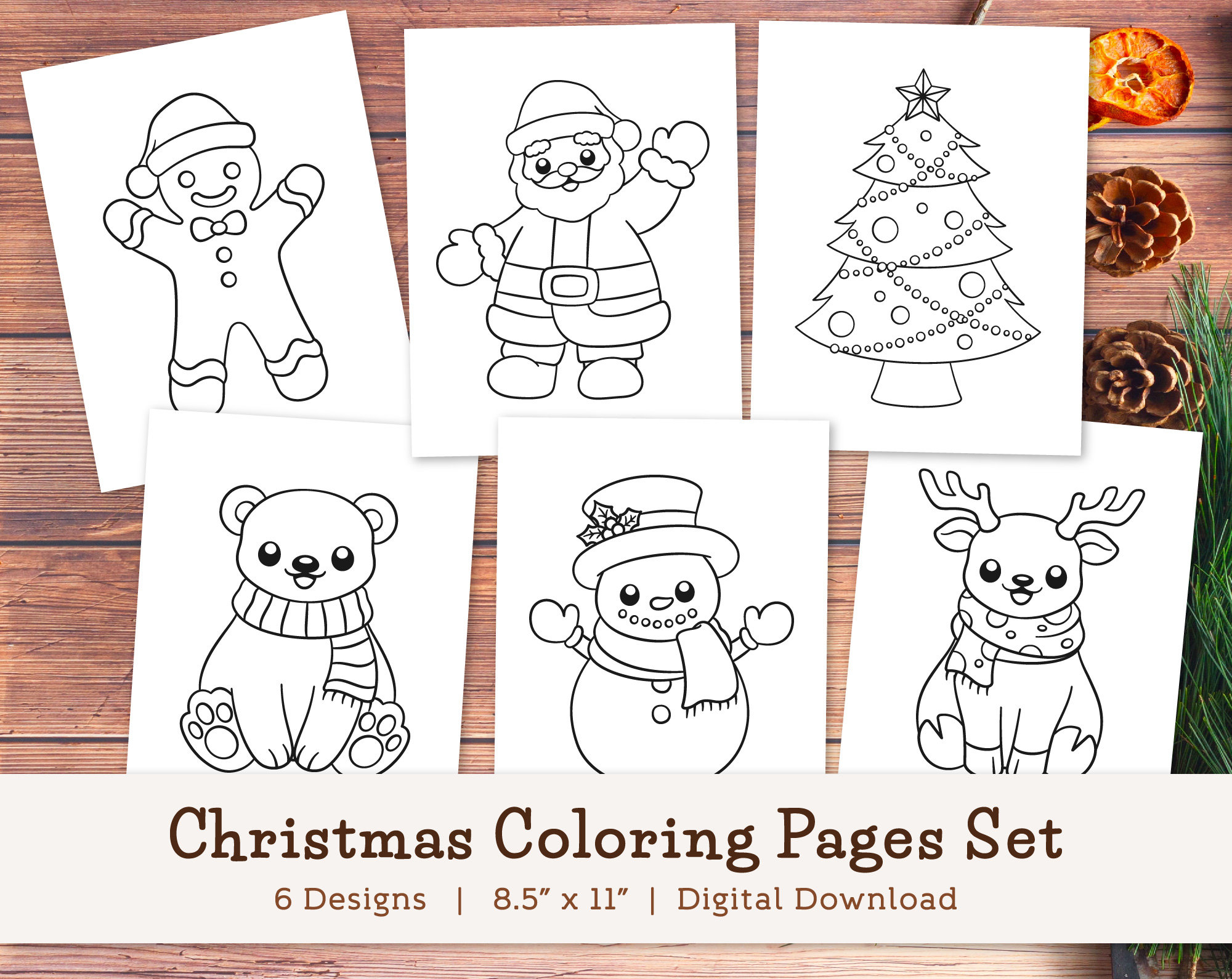 Printable Digital Coloring Book Pages for Kids. Christmas Bundle. Santa ...