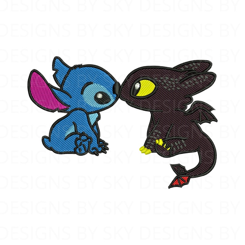 Kawaii Toothless Dragon and Stitch Machine Embroidery Design File, How ...