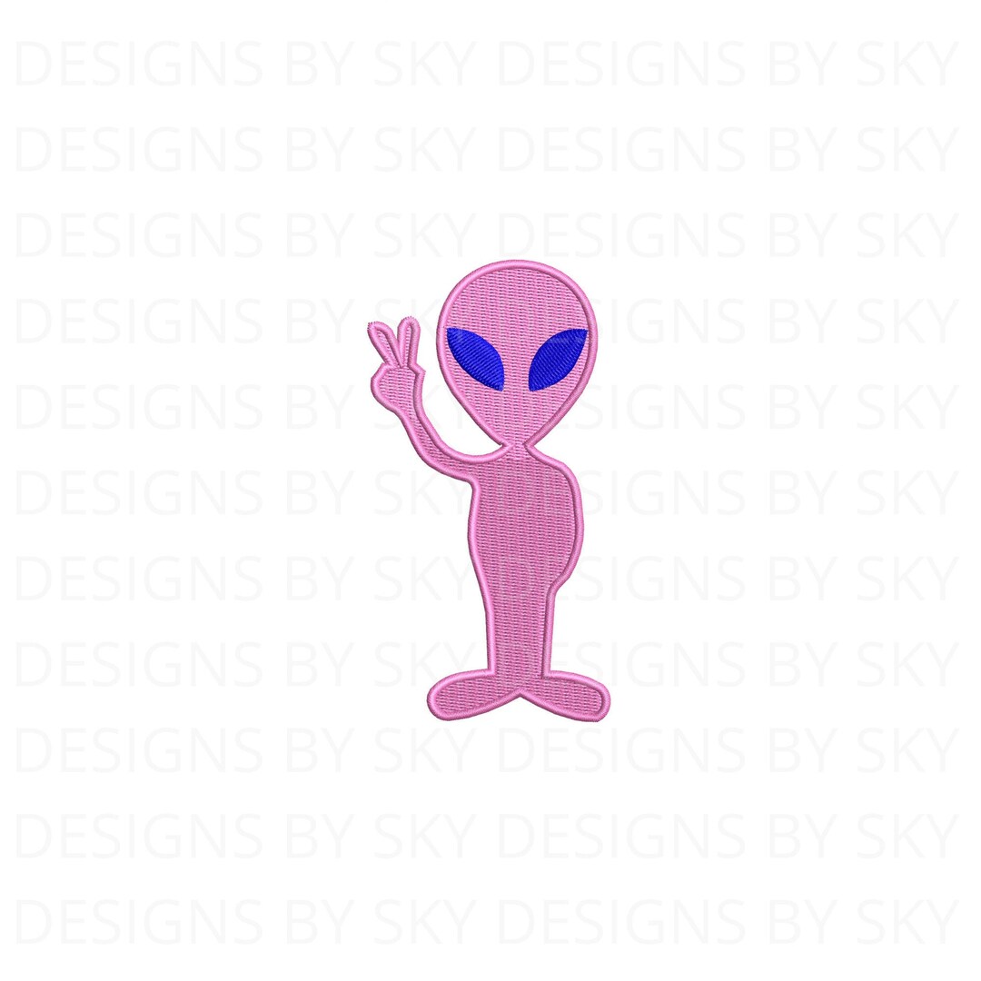 Little Alien With Peace Sign Hand Gesture Machine Embroidery Design ...