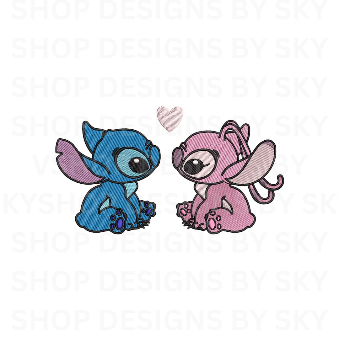 Stitch and Angel With Heart Machine Embroidery Design File, Lilo and ...