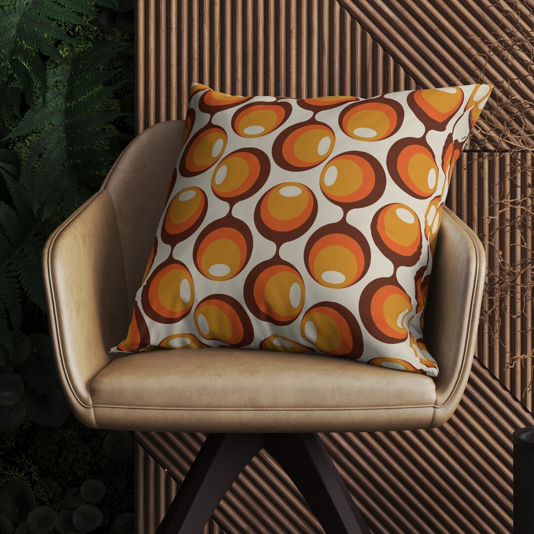 Decorative 70's Pillowcase, Mid Century Modern Pillow Cover, Orange Mid ...