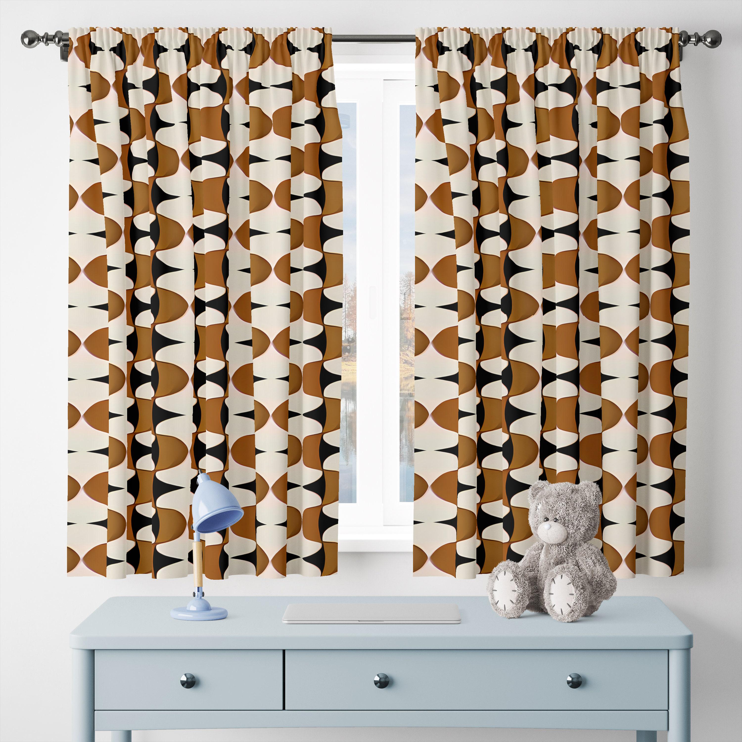 Retro Geometric Curtains, Retro Panel Curtains, Brown Pattern Curtains ...
