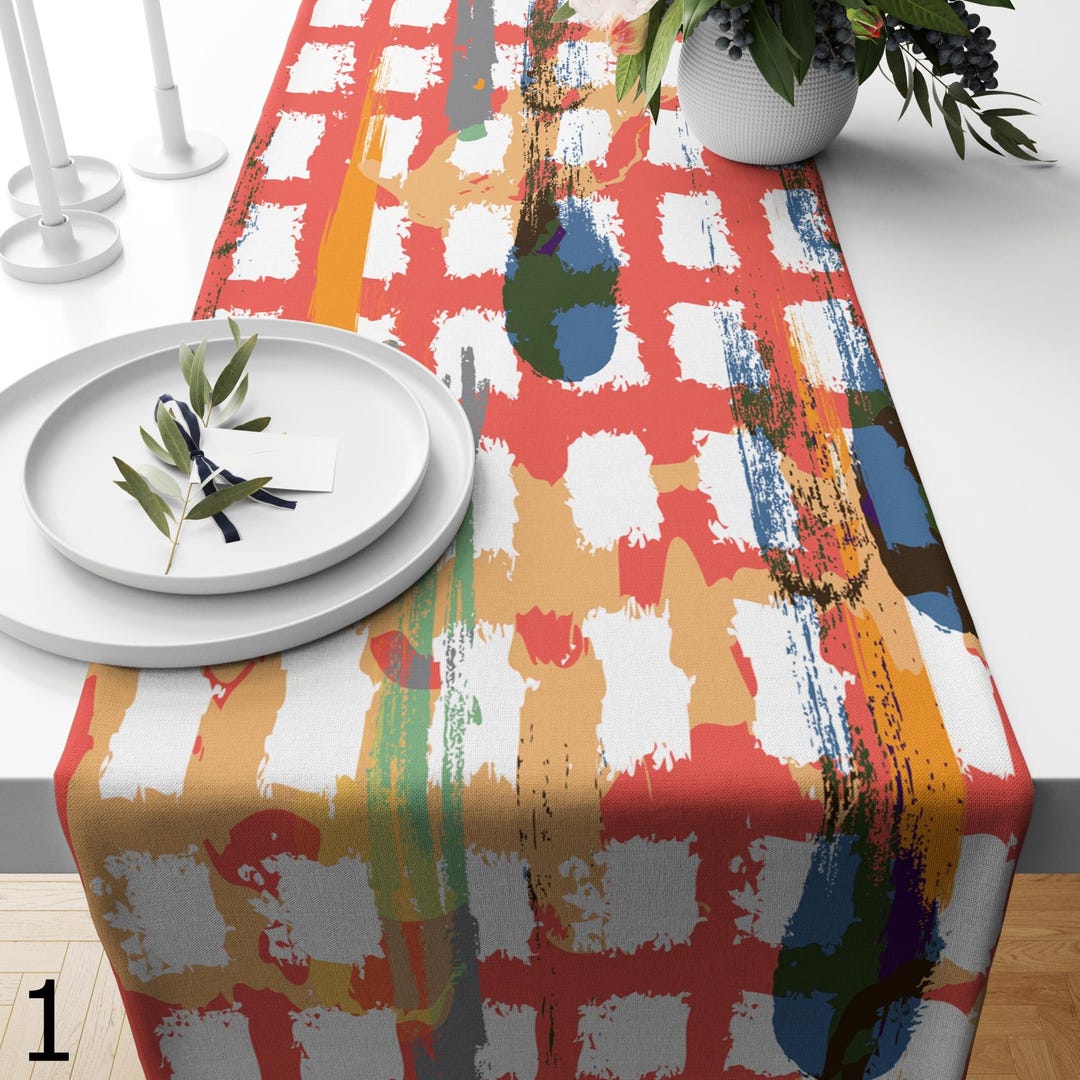 Retro Table Runners, Boho Abstract Table Runner, Mid Century Table ...