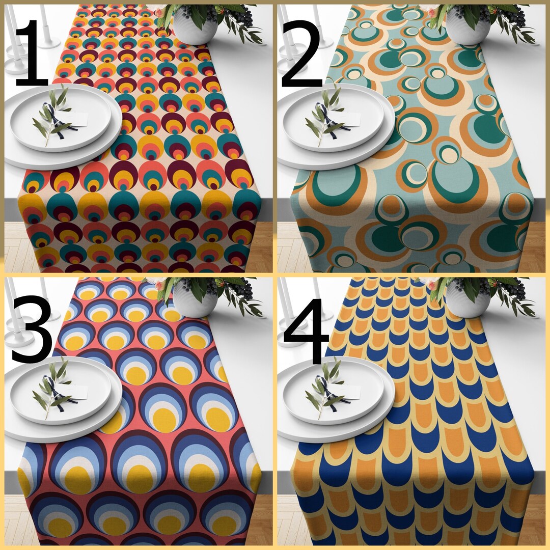 Mid Century Modern Table Runners, Mcm Table Runner, 70s Colorful Table ...