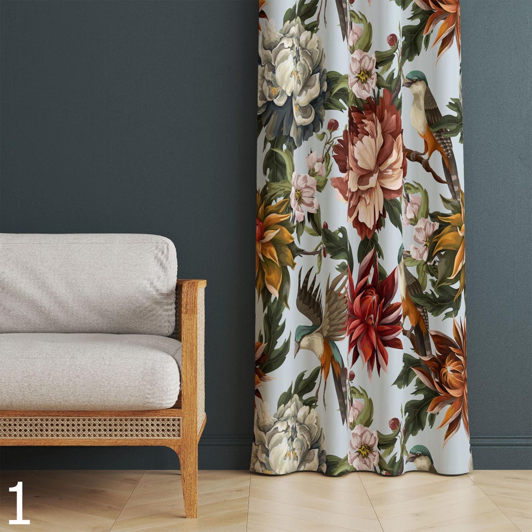 Mid Century Modern Floral Curtains, Modern Vintage Farmhouse Floral ...