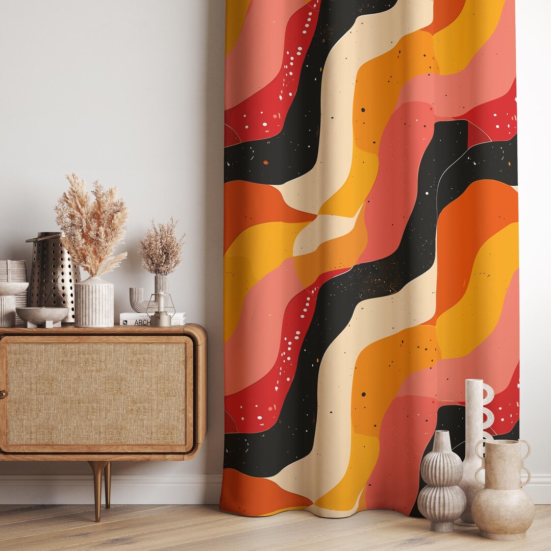 Painel de cortina retrô ondulado, cortinas hippie dos anos 70, cortinas ...