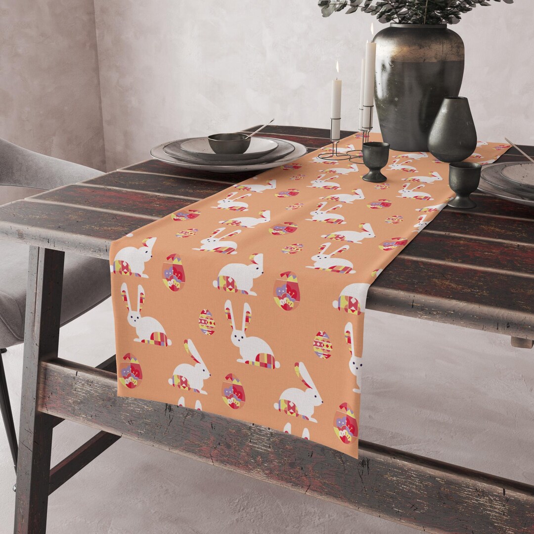 Easter Print Table Runners, Easter Bunny Table Runner, Easter Table Decor, Happy Easter Coffee ...