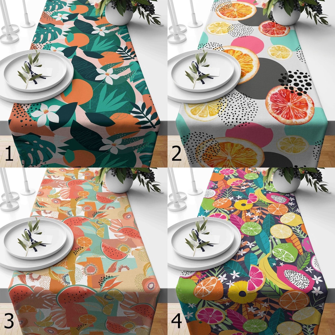Fruits Table Runner, Tropical Table Runner, Vivid Color Citrus Pattern ...