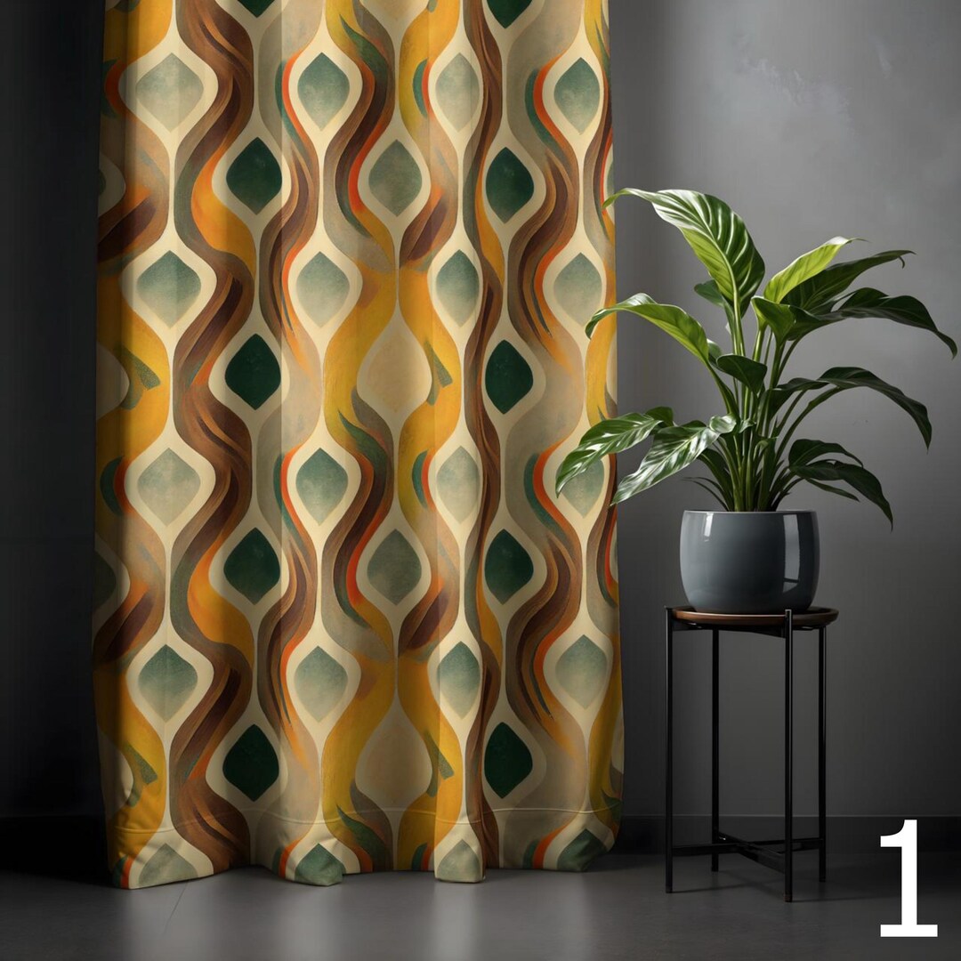 Mid-century Modern Geometric Curtains, Retro Abstract Pattern Drapes ...