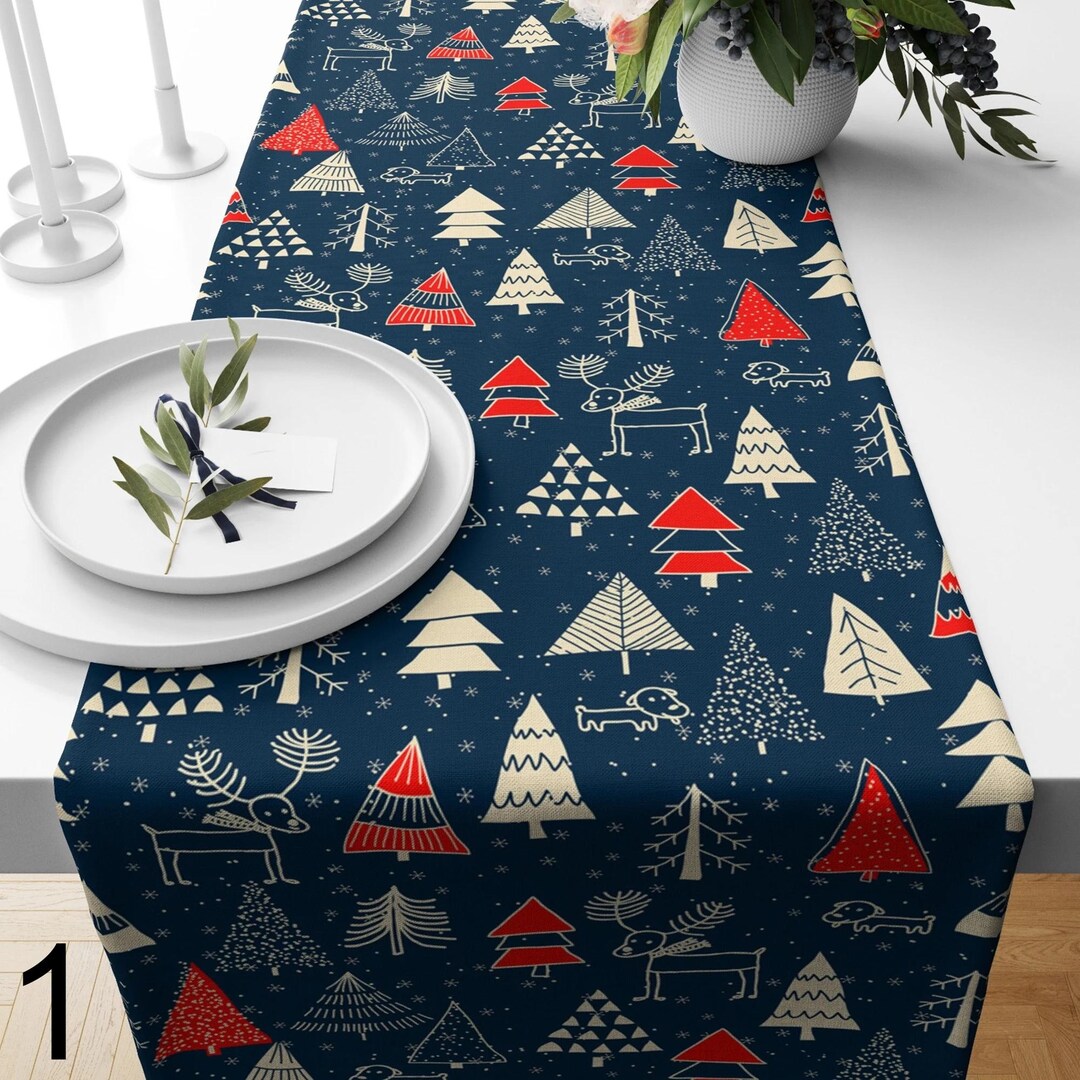 Christmas Table Runner, Xmas Trees Table Runner, Pine Trees Kitchen ...