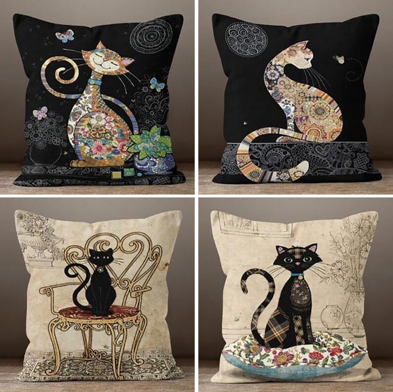 Cute Cat Pillow Covers Cat Pattern Cushion Case Housewarming - Etsy