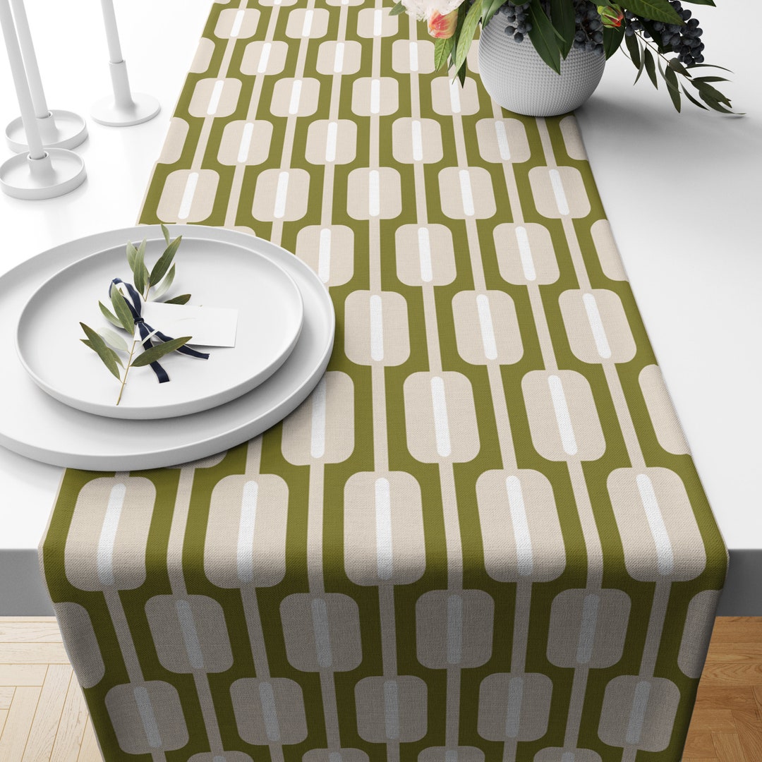 Colorful Retro Art Deco Table Runners, Squares Lines Table Runner ...