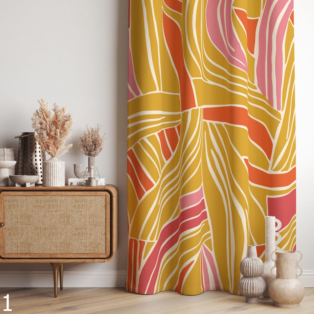 Retro Curtains, Mid-century Modern Panels, Retro Abstract Panel ...