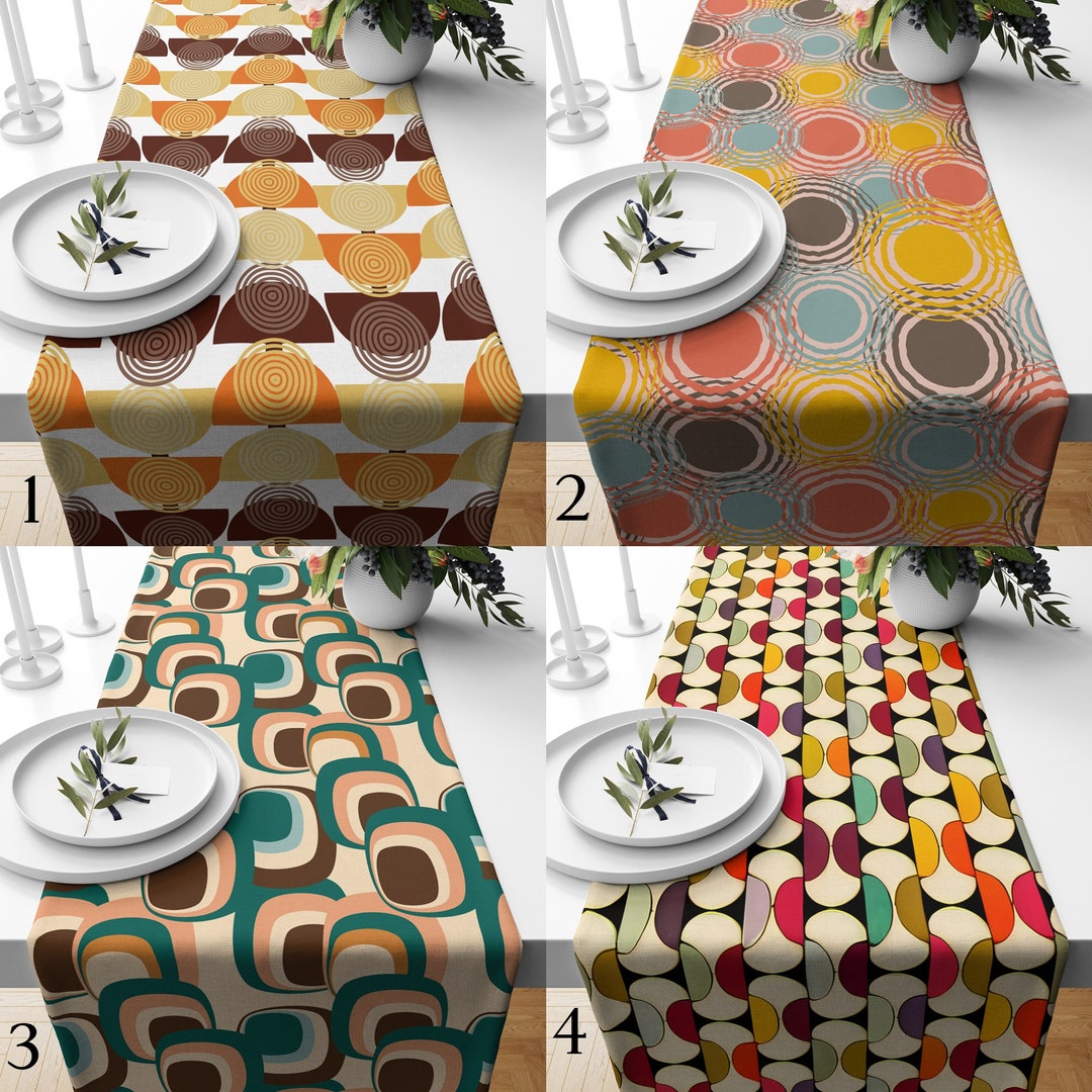 Retro Table Runners, Mid Century Table Runner, Colorful Geometric Retro ...