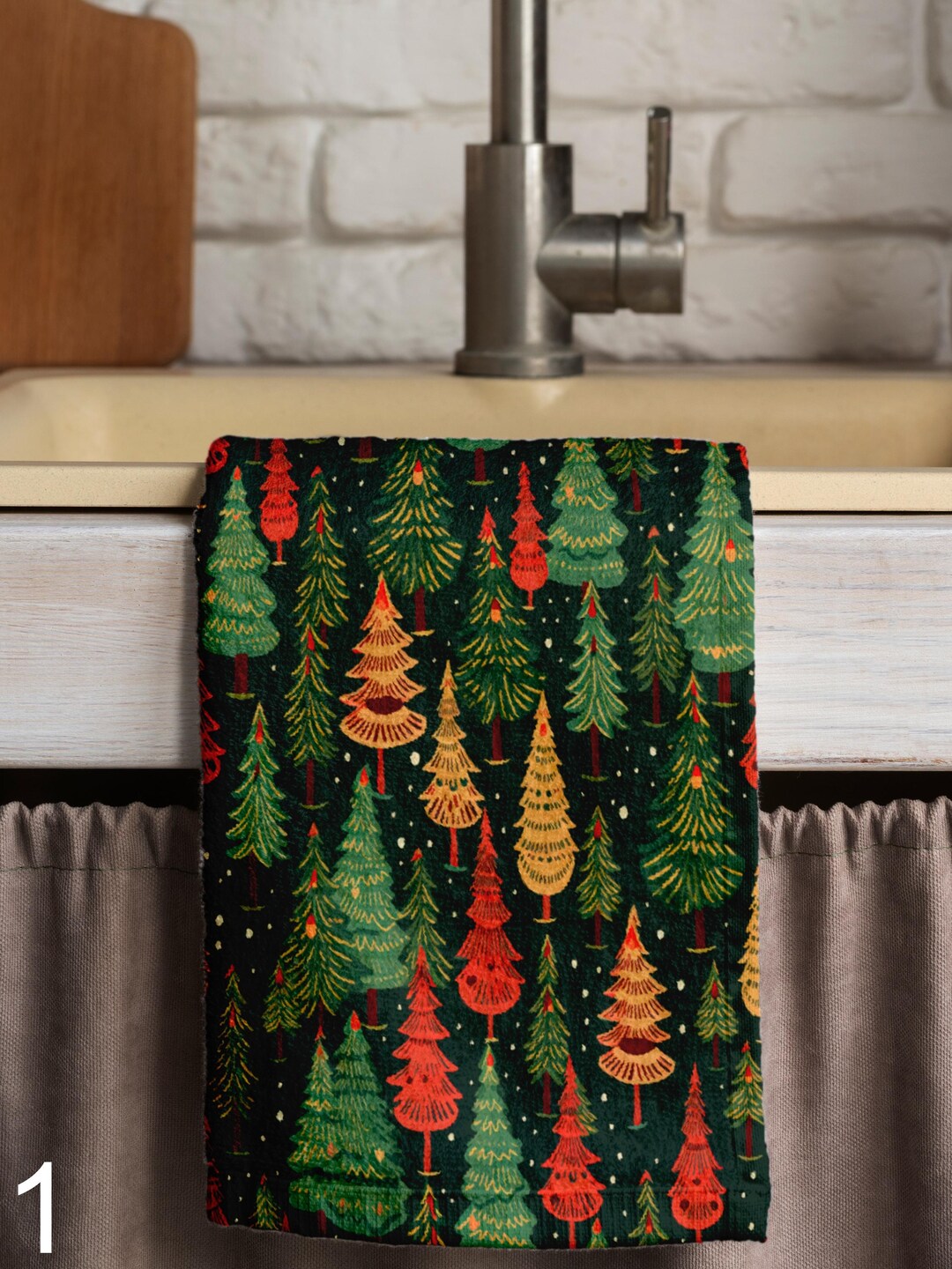 Christmas Tree Tea Towels, Pine Trees Dish Towel, Holly Pine Hand ...