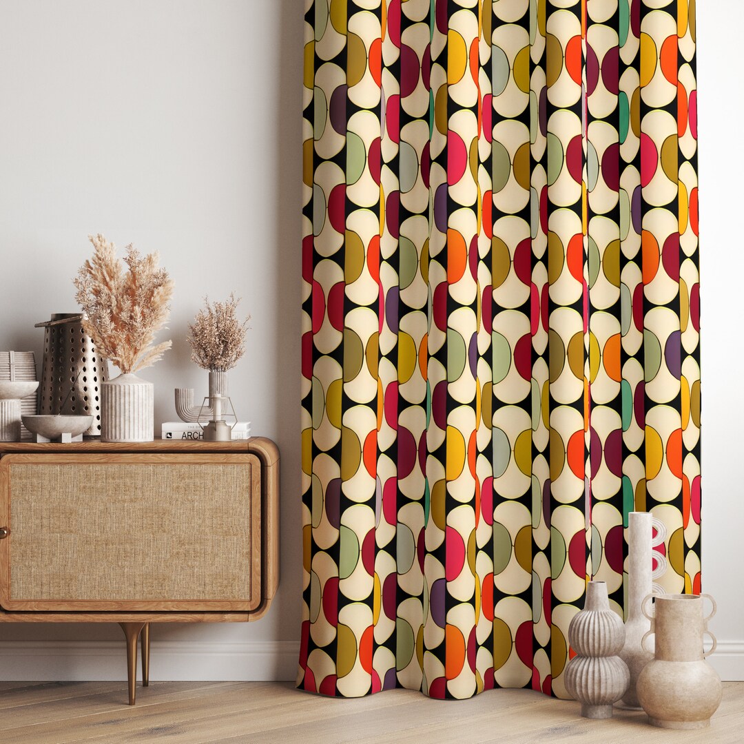 Geometric Retro Curtains, Mid Century Modern Drapes, 70s Retro Panel ...