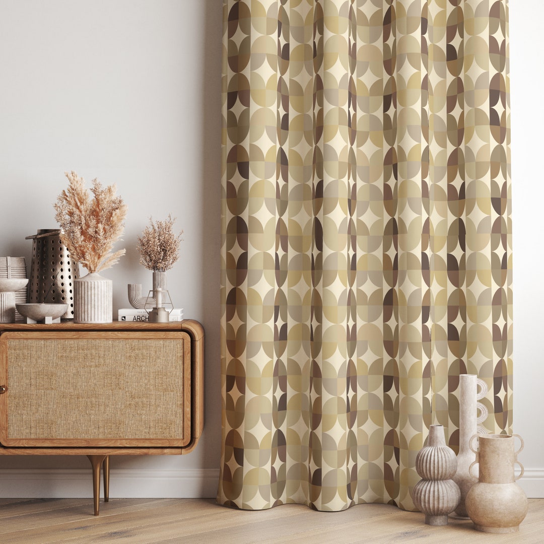 Modern Geometric Panel Curtains, Beige Decor Geometric Drapes, Mid ...