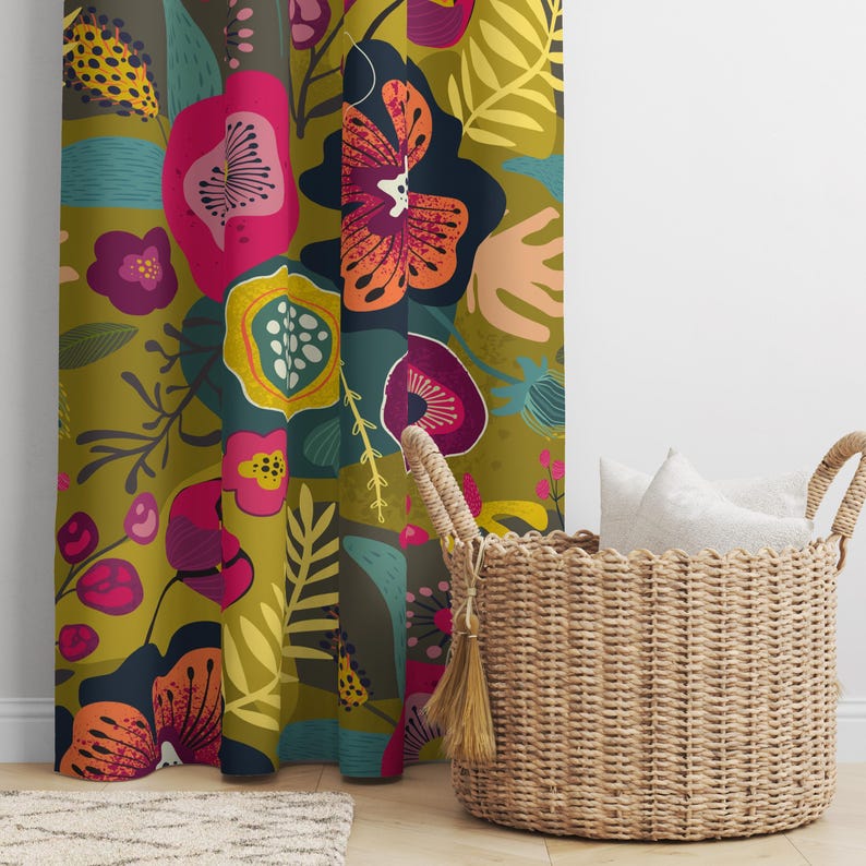 Floral Curtains, Wildflowers Window Curtain, Vibrant Flower Print ...