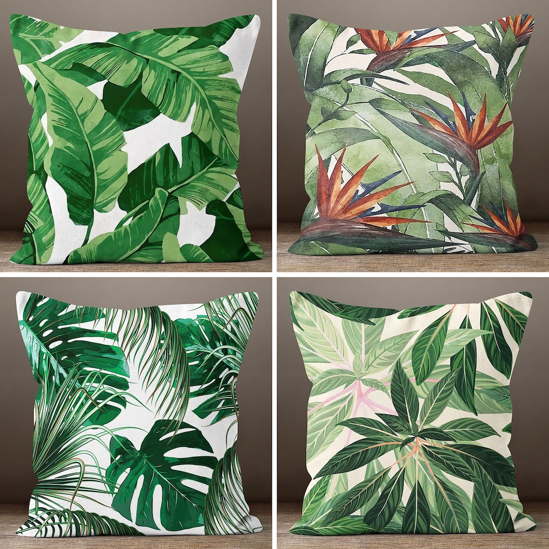 Green Tropical Palm Tree Pillow, Decorative Throw Pillowcase, Green ...
