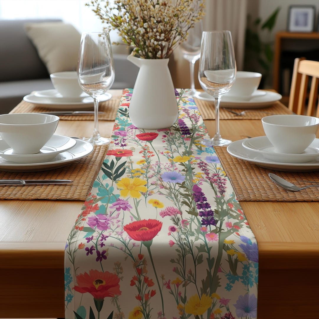 Flowers Table Runner, Floral Coffee Table Runners, Wildflowers ...