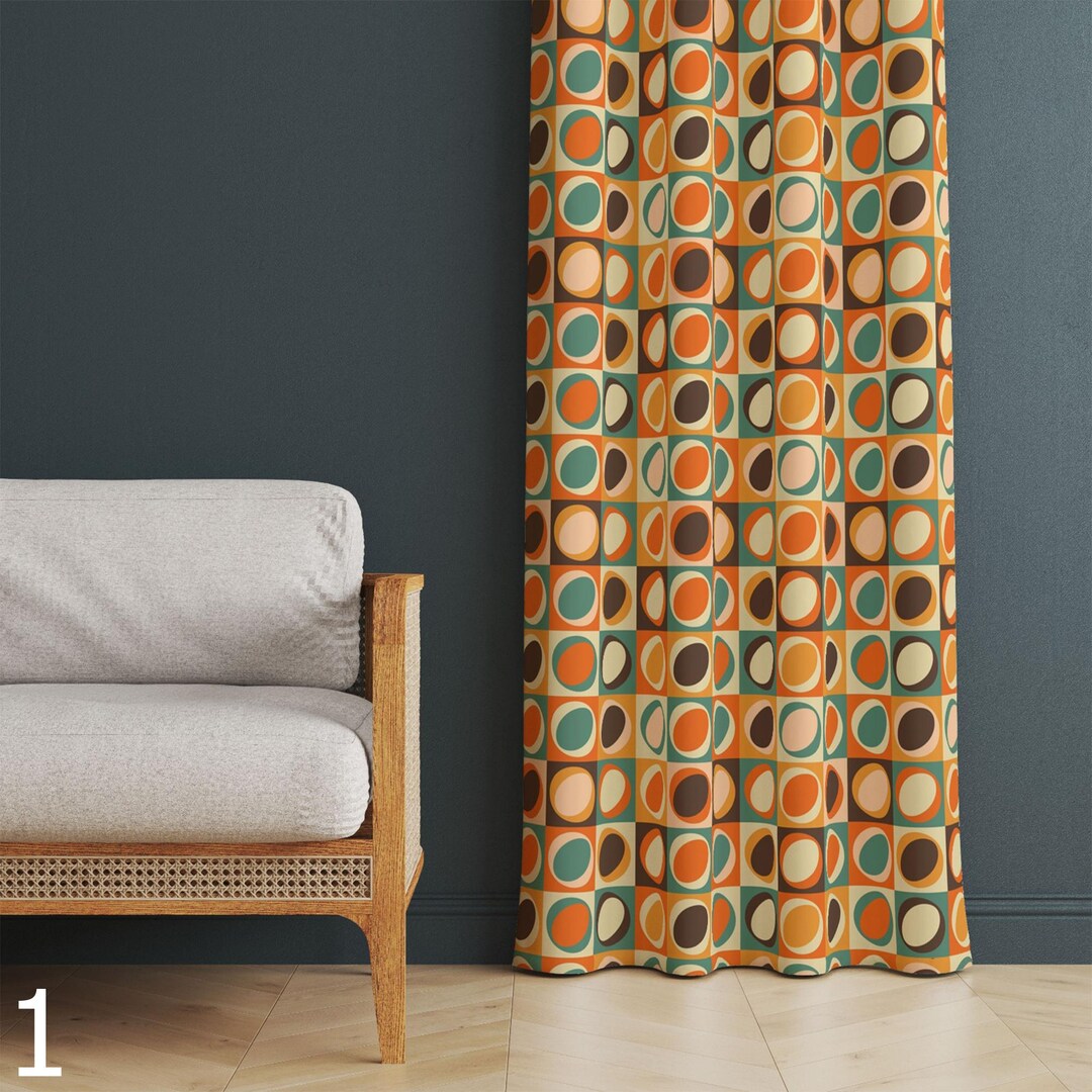 Retro Curtain Panels, Mid Century Modern Panel Curtains, Colorful Retro ...