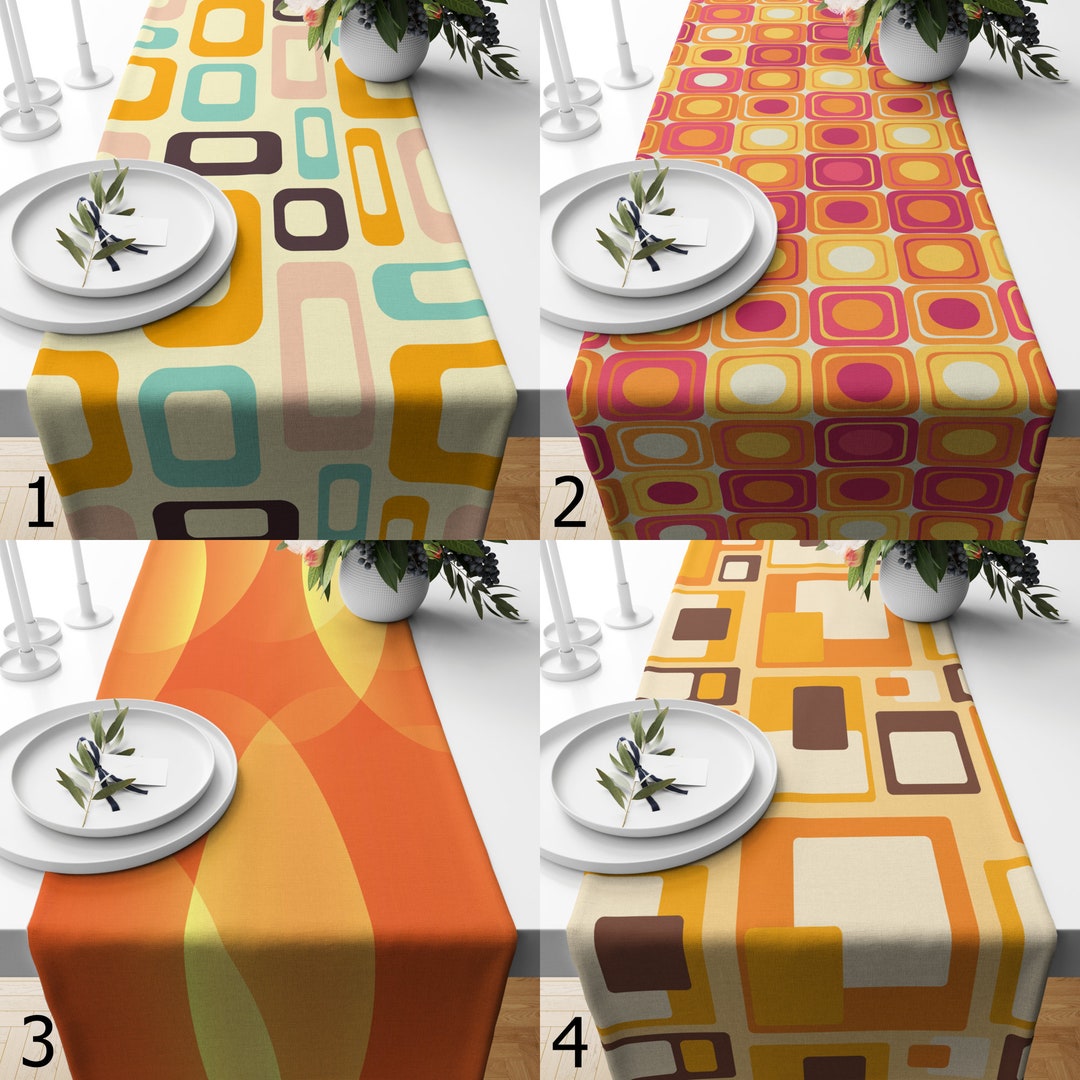 Orange Geometric Table Runner, Mid Century Modern Table Runners, 70s ...