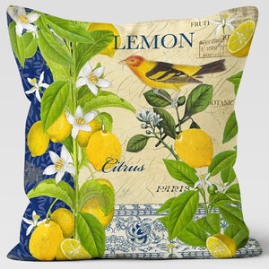 Floral Lemon Pillow Cover, Lemon Cushion Case, Decorative Fruit Cushion ...