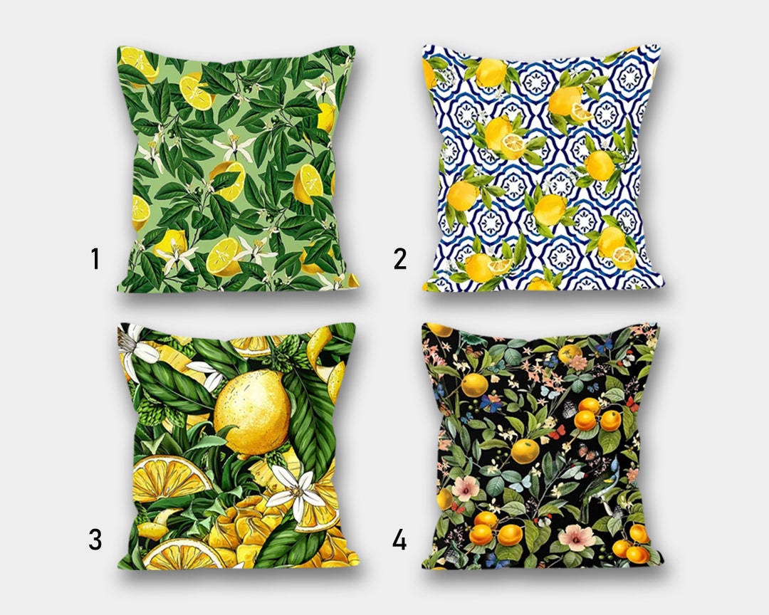 Floral Lemon Pillow Cover, Lemon Cushion Case, Decorative Fruit Cushion ...