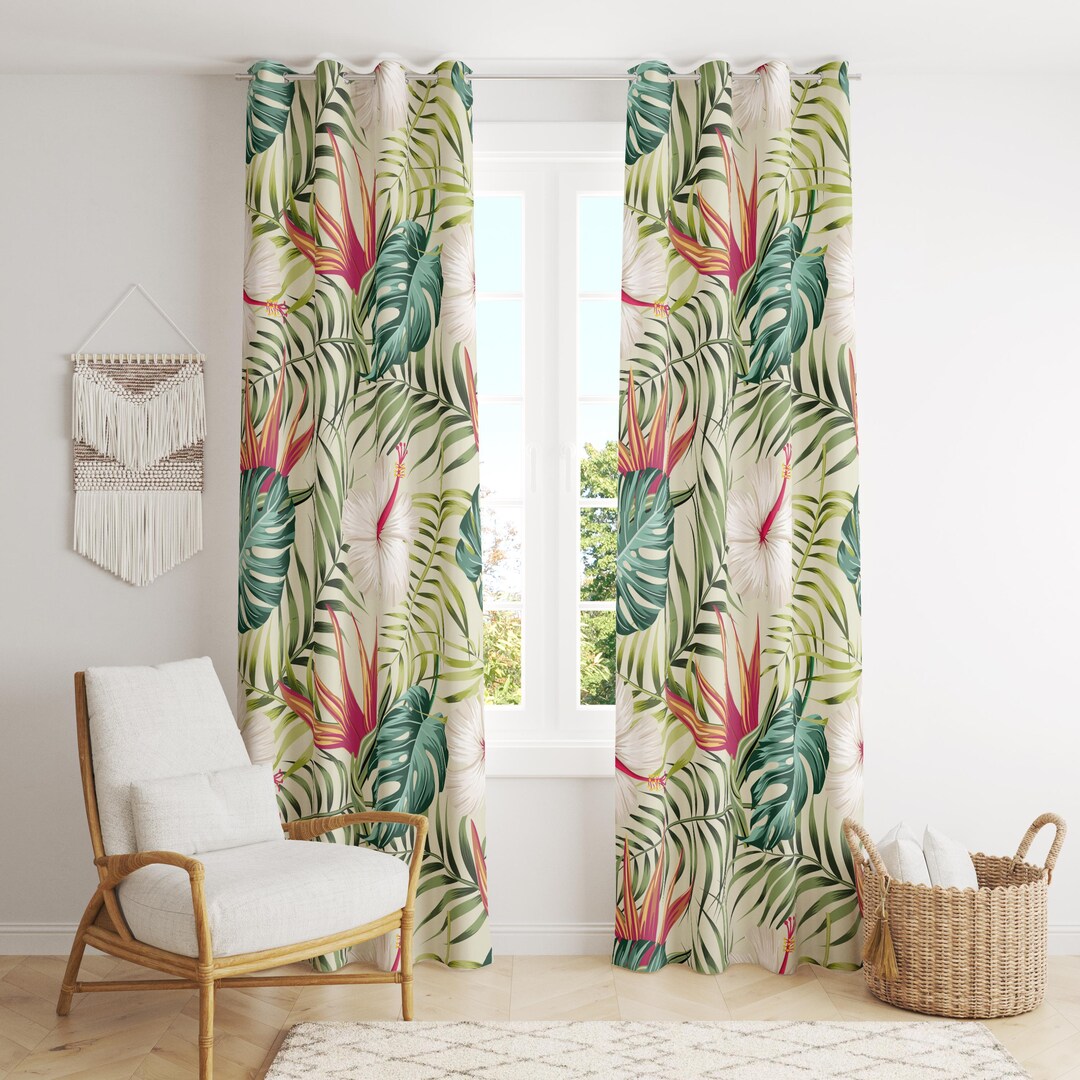 Tropical Flowers Curtain Panels, Tropical Curtain, Tropical Floral ...