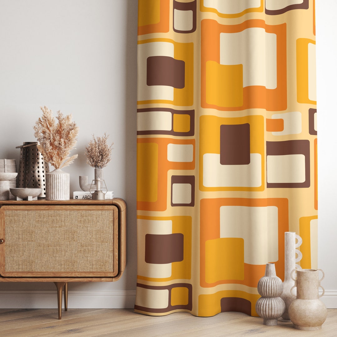 Geometric Retro Curtains, Mid Century Modern Drapes, 70s Retro Panel ...