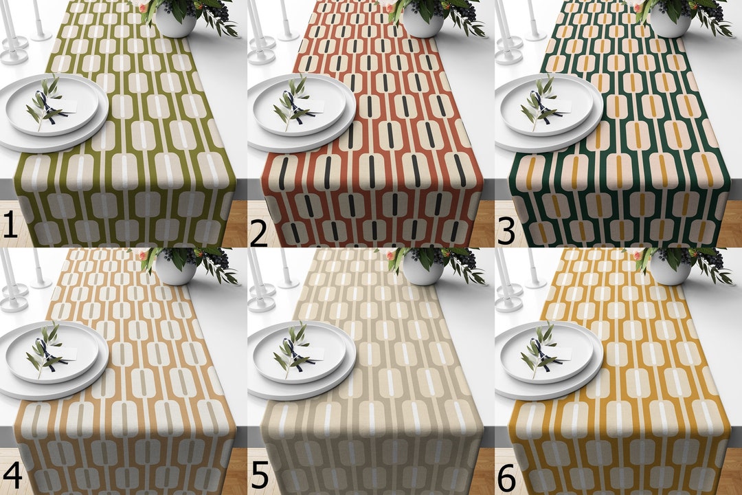 Retro Art Deco Table Runners, Squares Lines Table Runner, Retro Geometric Runners, Mid Century ...
