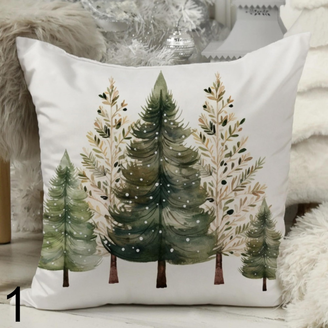 Christmas Pine Tree Pillow Case, Christmas Tree Cushion Cover, Holly ...