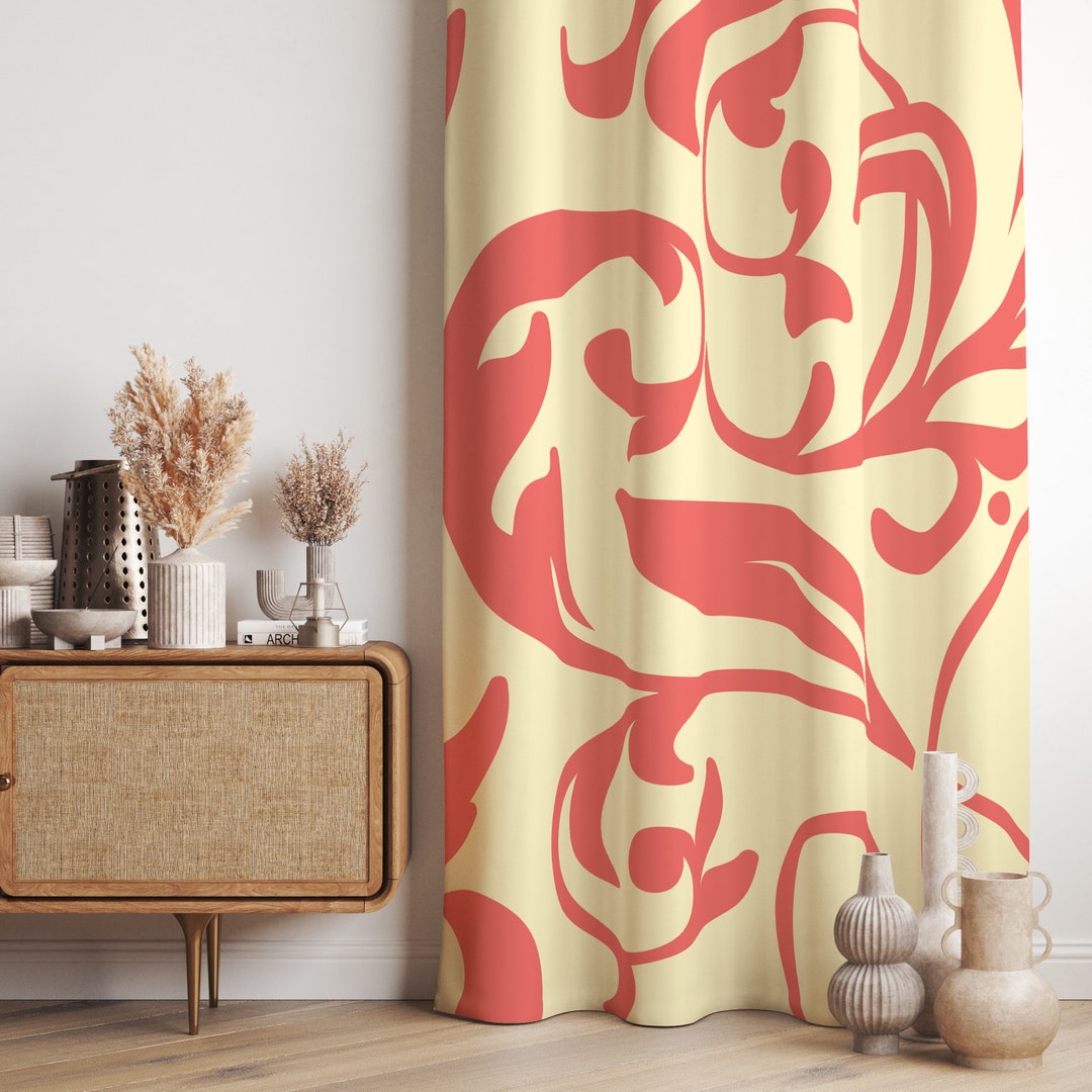 Modern Floral Curtain Panels, Cream Colors Grommet Panels, Floral ...