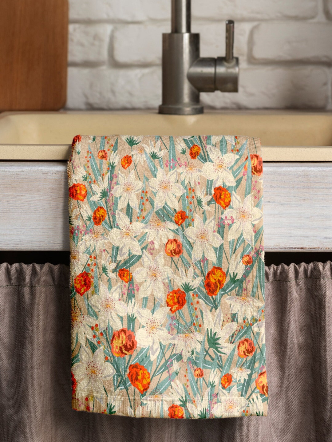 Floral Tea Towel, Flowers Dish Towel, Flowers Print Tea Towels ...