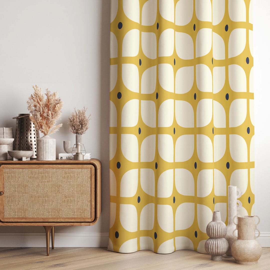 70s Retro Curtain, Mod Panel Curtains, Geometric Window Curtains, Retro ...