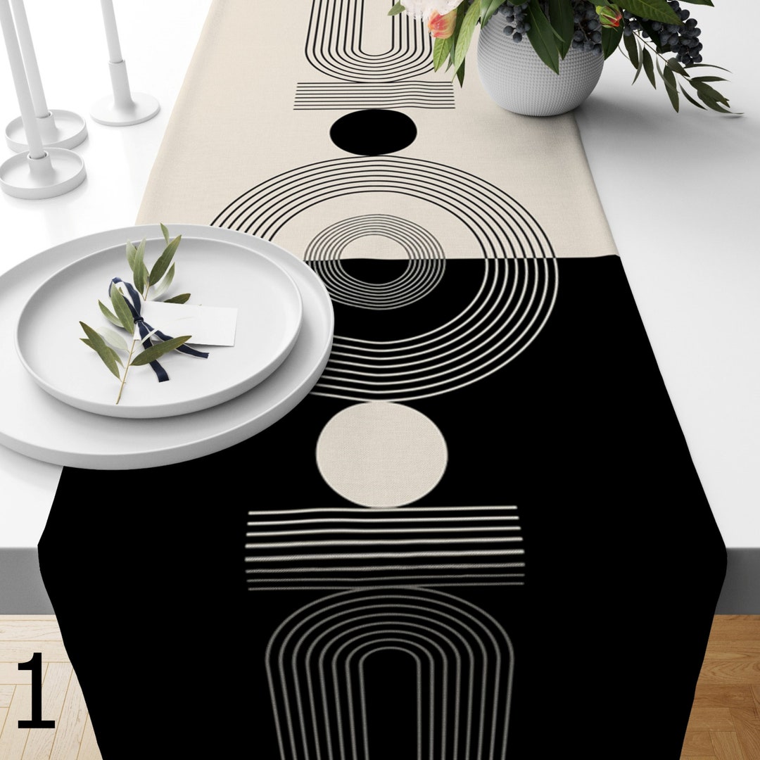 Retro Table Runners, Mid Century Table Runner, Retro Black White Table ...