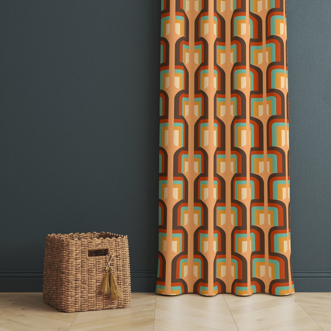 Mid Century Modern Curtains, Retro Printed Drapes, 70s Colorful Retro ...