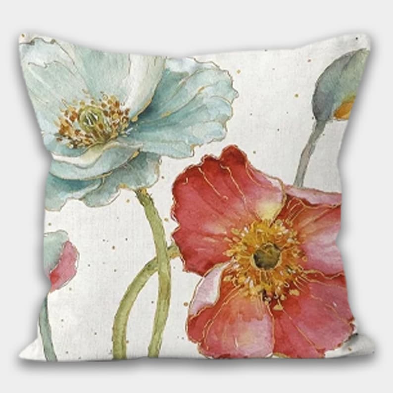 Golden Edge Blue Flower Pillowcase, Floral Pillow Cover, Floral Spring ...