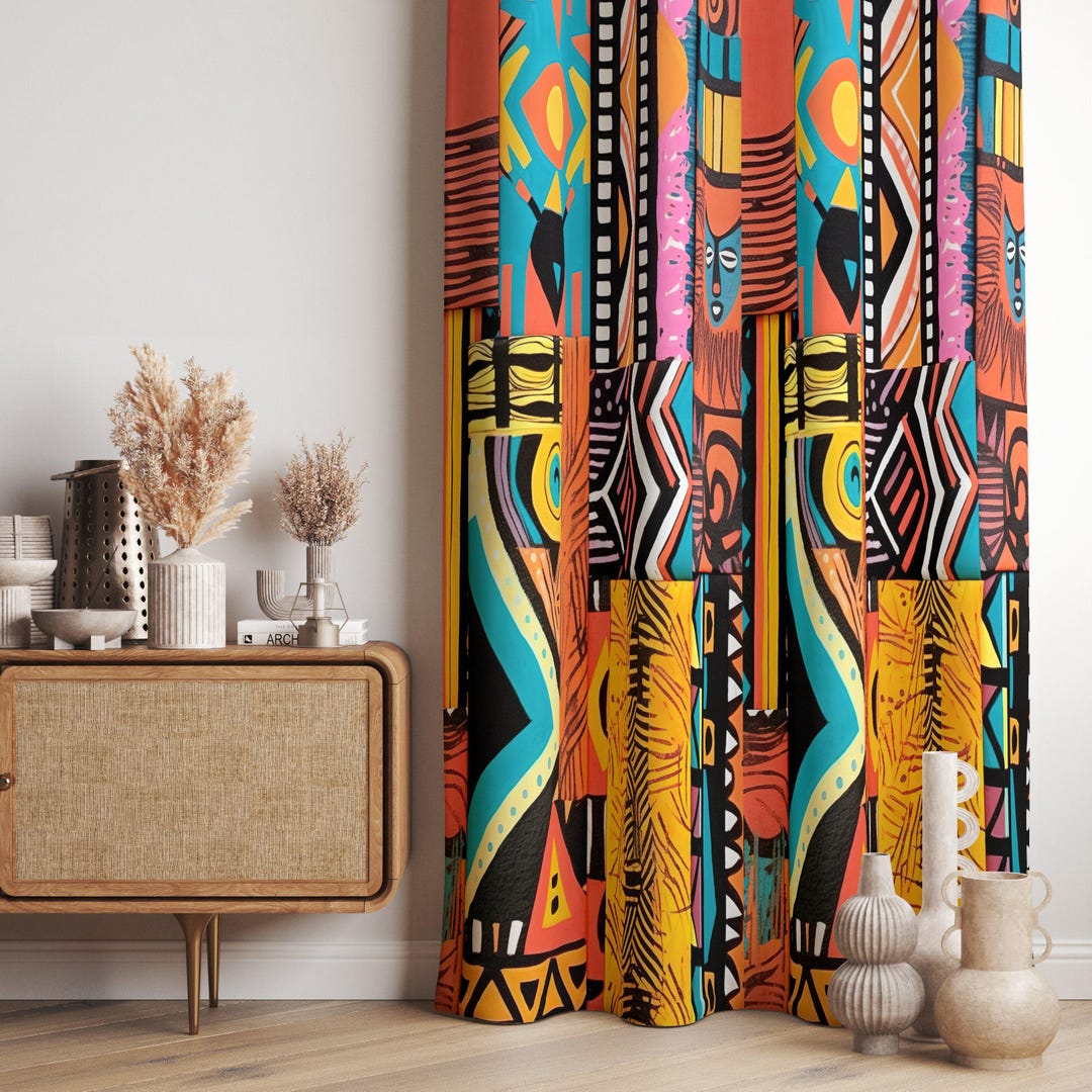 Ethnic Design Drapes, African Curtain Panels, Ethnic Blackout Curtain ...