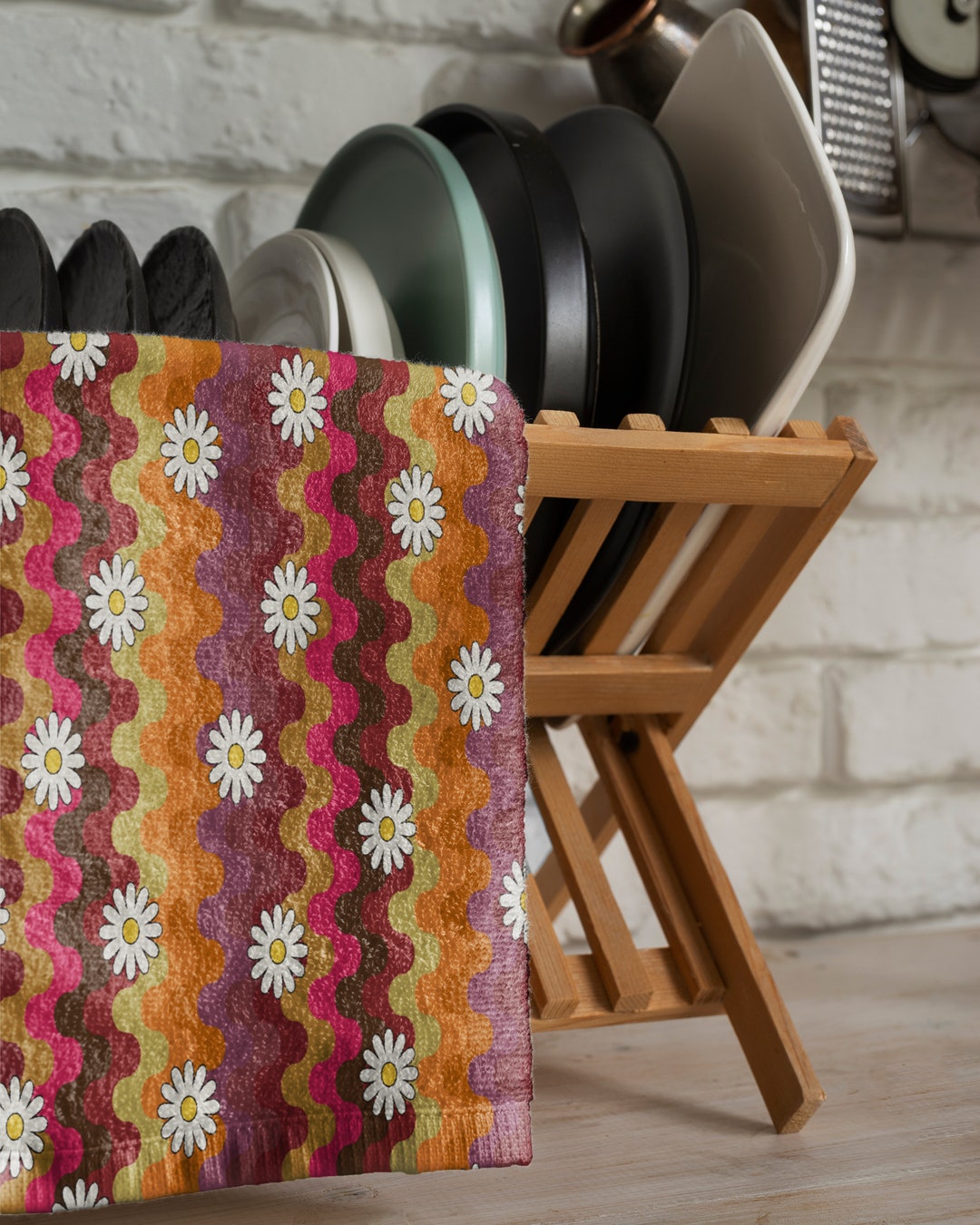 Retro Flowers Tea Towels, Mid Century Modern Flowers Dish Towels ...