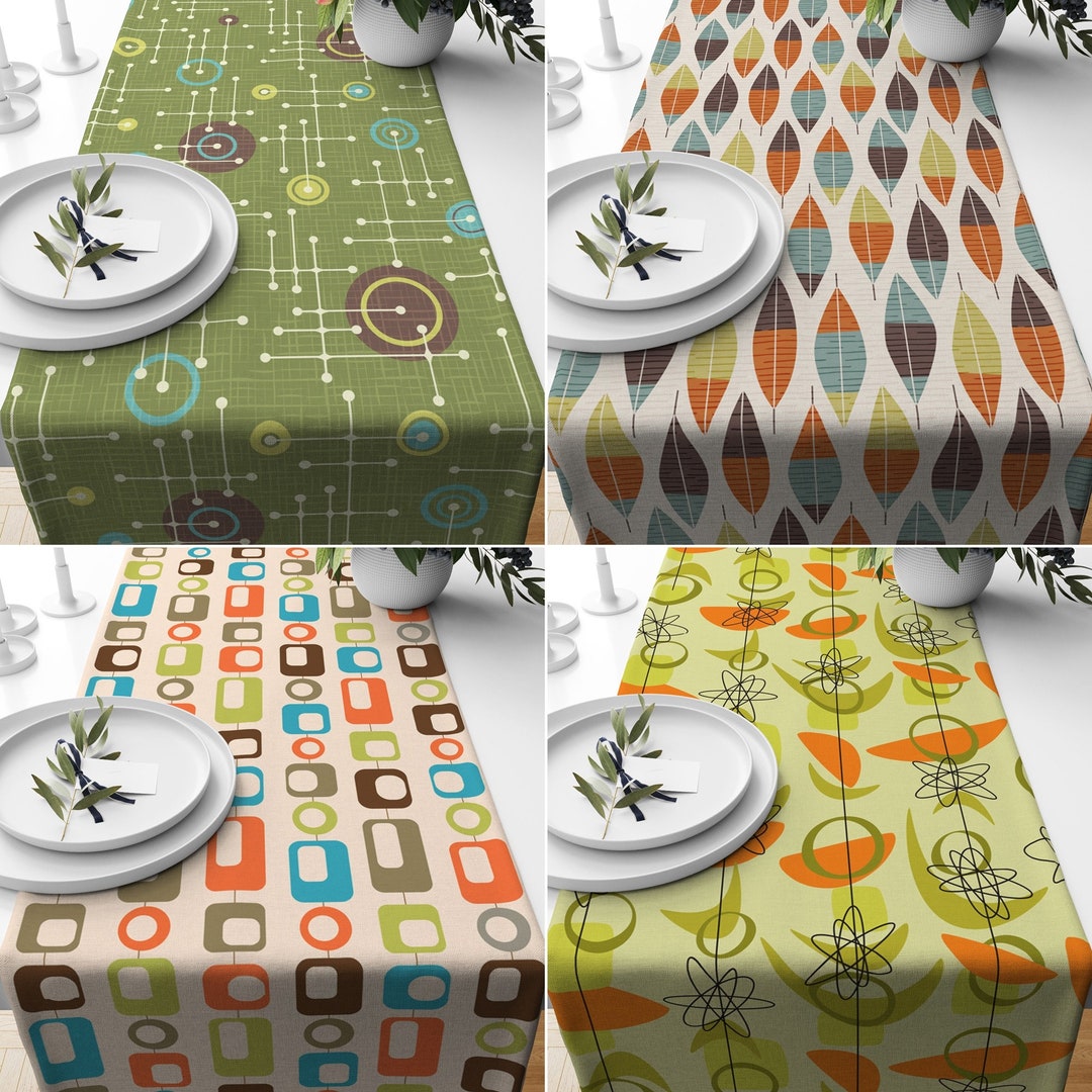 Mid Century Modern Table Runner, Retro Kitchen Table Decor, Retro Table ...