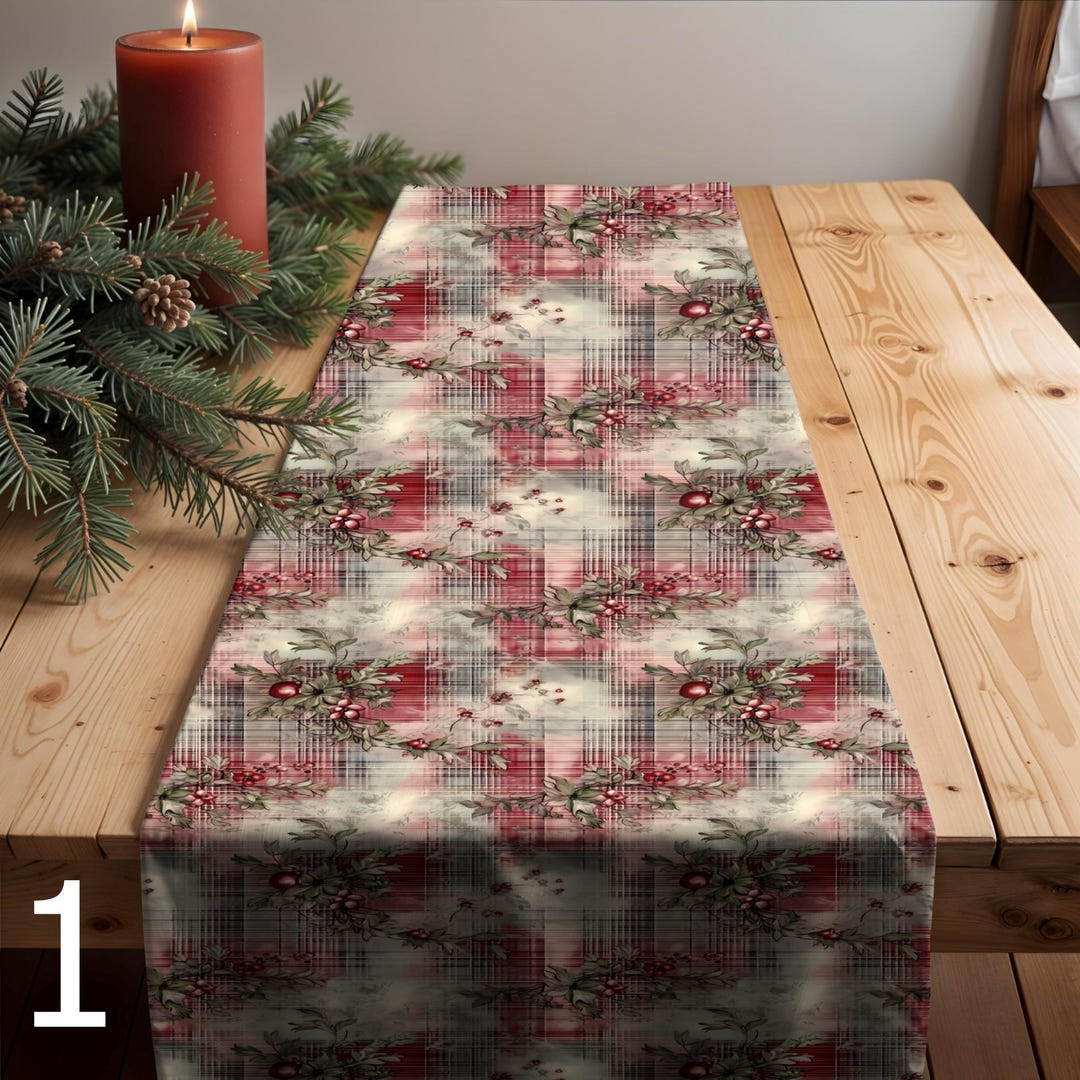 Christmas Berry Table Runner, Winter Pine Tree Table Runners, Christmas ...