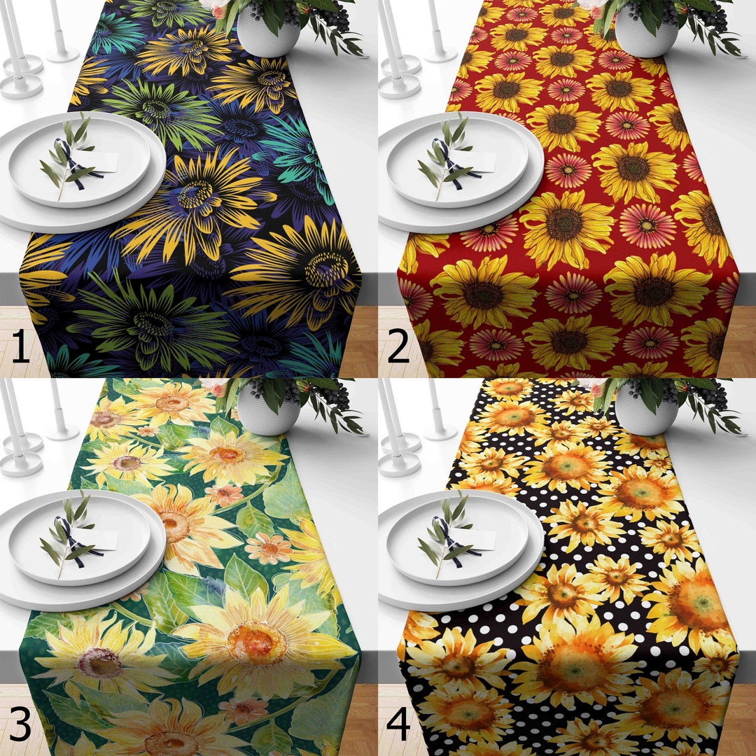Sunflowers Table Runner, Sunflower Themed Accent Table Runners, Autumn ...