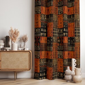 Ethnic Terracotta Panel Curtains, Mudcloth Curtain Panels, African ...