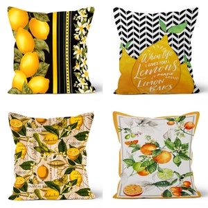 Floral Lemon Pillow Cover, Lemon Cushion Case, Decorative Fruit Cushion ...