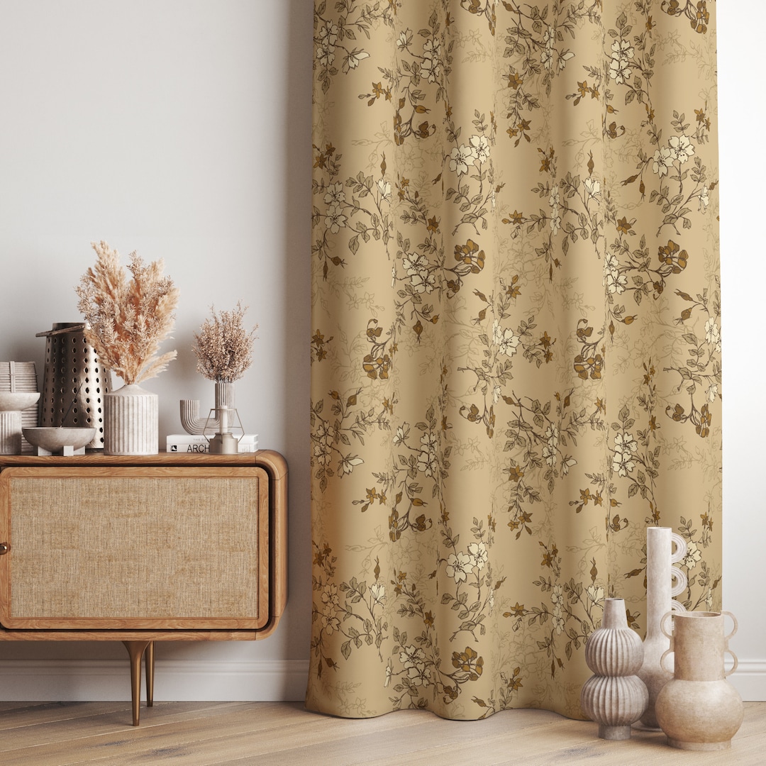 Vintage Floral Curtains, Vintage Grommet Floral Drapes, Farmhouse Beige ...