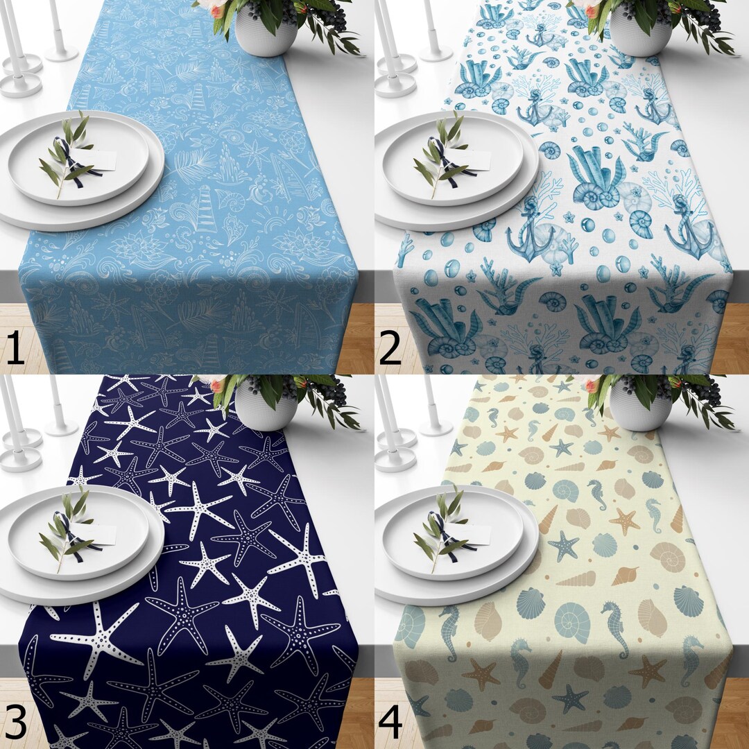 Nautical Table Runners, Sea Creatures Table Runners, Coastal Table ...